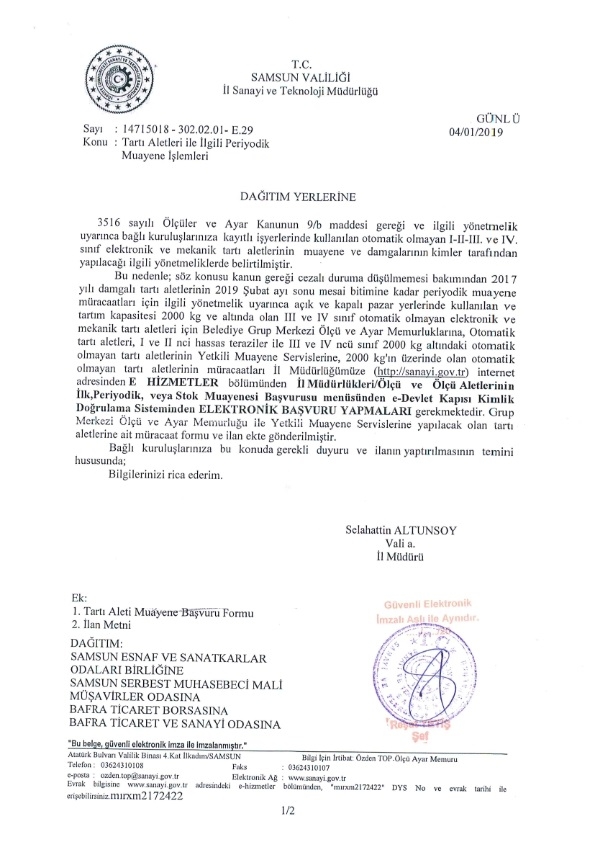 Tartı Aletleri ile İlgili Periyodik Muayene İşlemleri